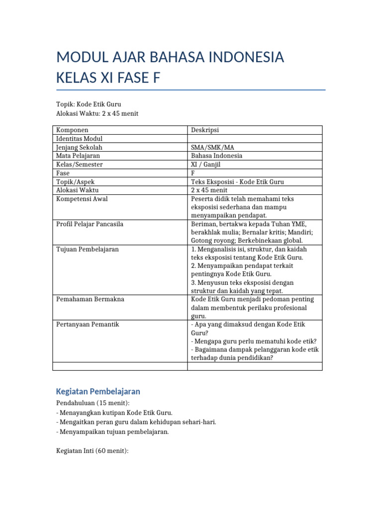 Modul Ajar Kode Etik Guru | PDF