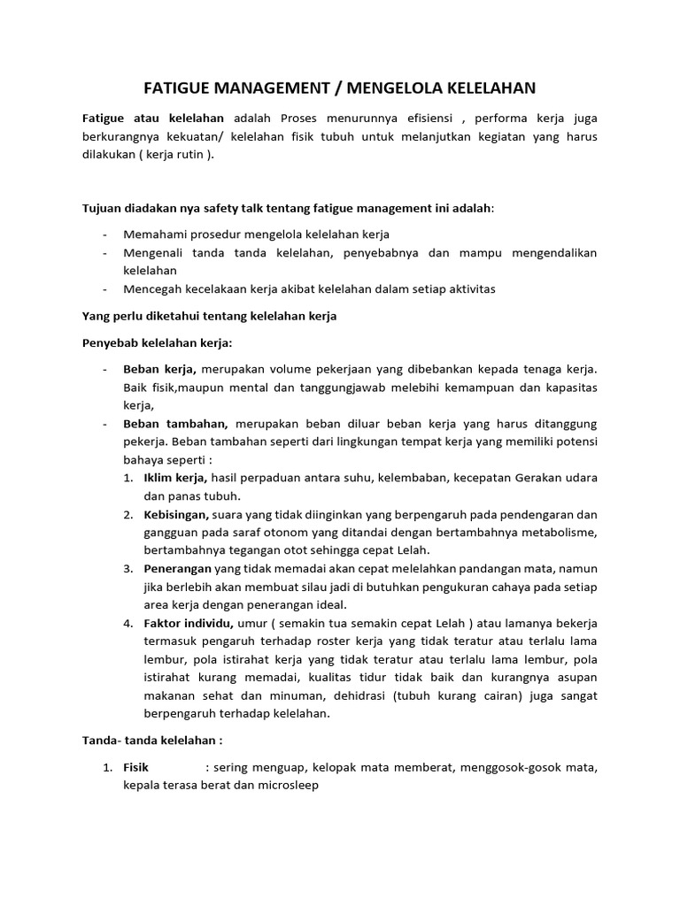 Fatigue Management | PDF