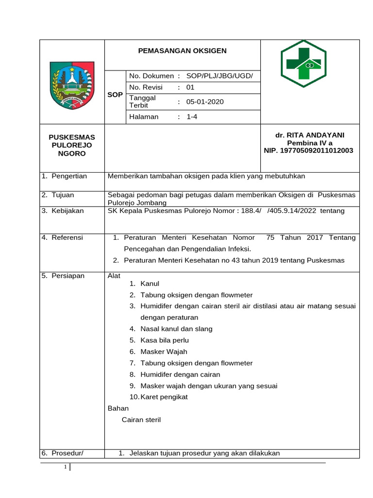 Sop Pemsgan Oksigen | PDF