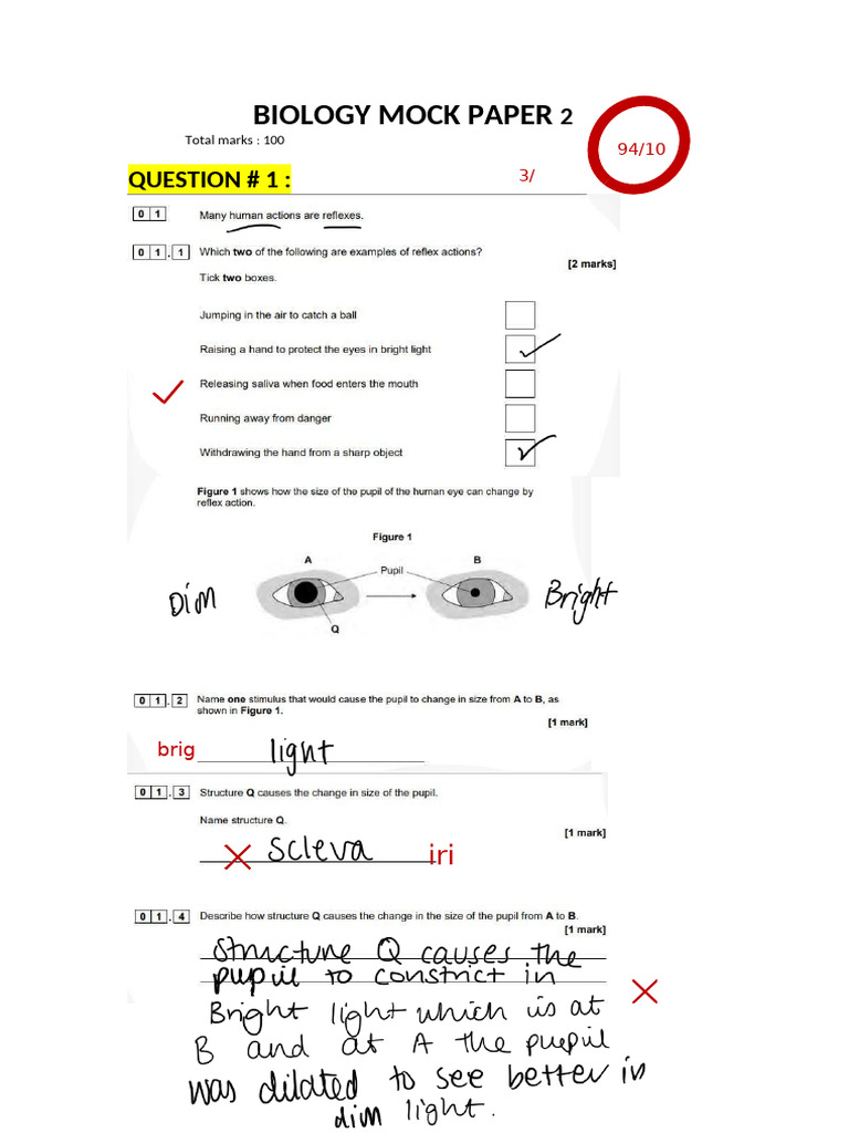 BIOLOGY MOCK PAPER 2 Eahana 30.4.2025 | PDF