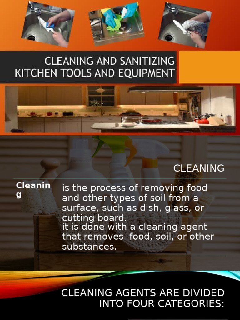 Cleaning and Sanitizing in The Kitchen | PDF | Disinfectant | Dishwasher