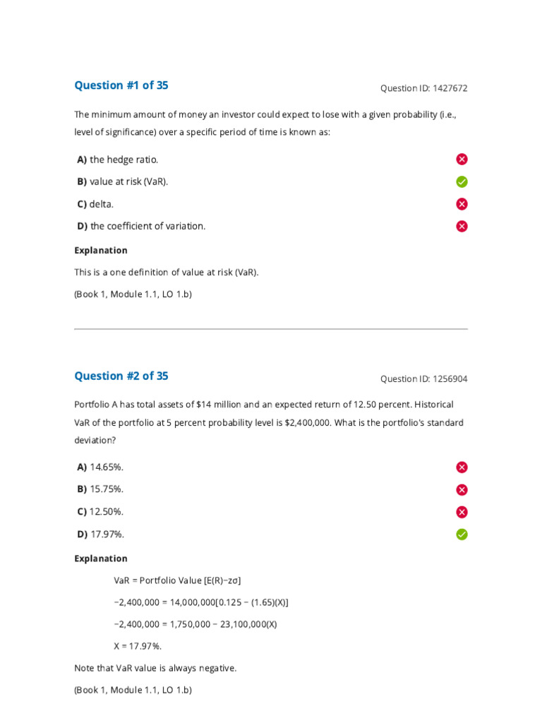 Reading 1 Estimating Market Risk Measures - An Introduction and Overview - Answers | PDF | Value ...