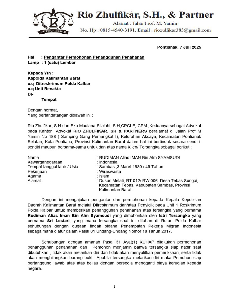 Permohonan Penangguhan Penahanan | PDF