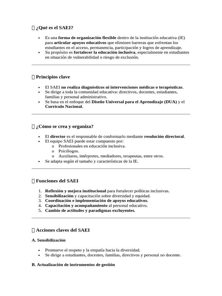 ¿Qué es el SAEI y su función educativa? | PDF | Enseñando | Inclusión ...
