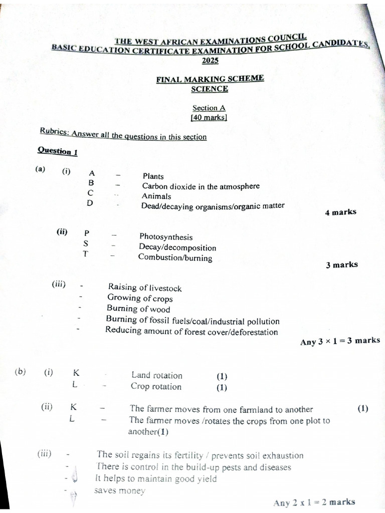 Bece 2025 Science Marking Scheme | PDF