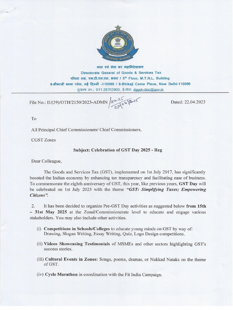 Celebration of GST Day 2025 - Reg. | PDF