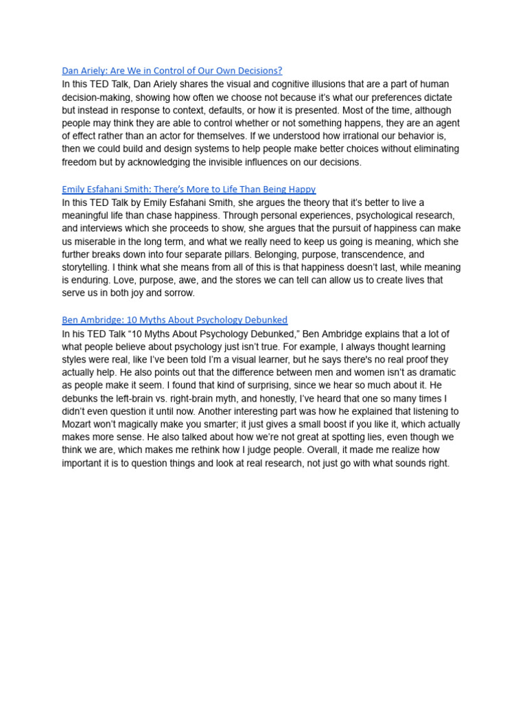 Doyun Kim - Psychology Final Document | PDF | Happiness | Psychology