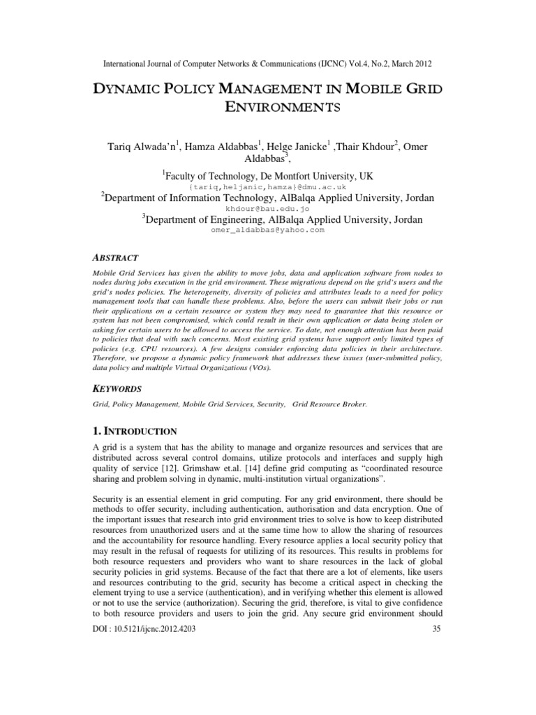 Dynamic Policy Management in Mobile Grid Environments | PDF | Grid ...