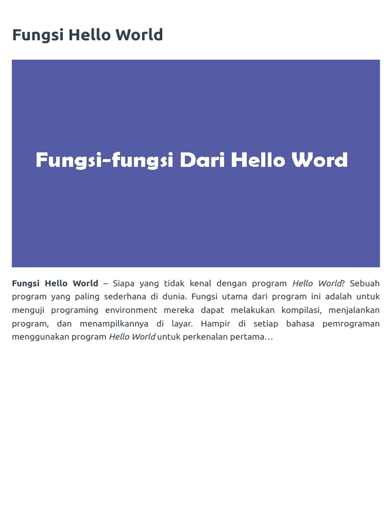Fungsi Hello World - Baca Fungsi Hello Word Selengkapnya Disini!!! | PDF