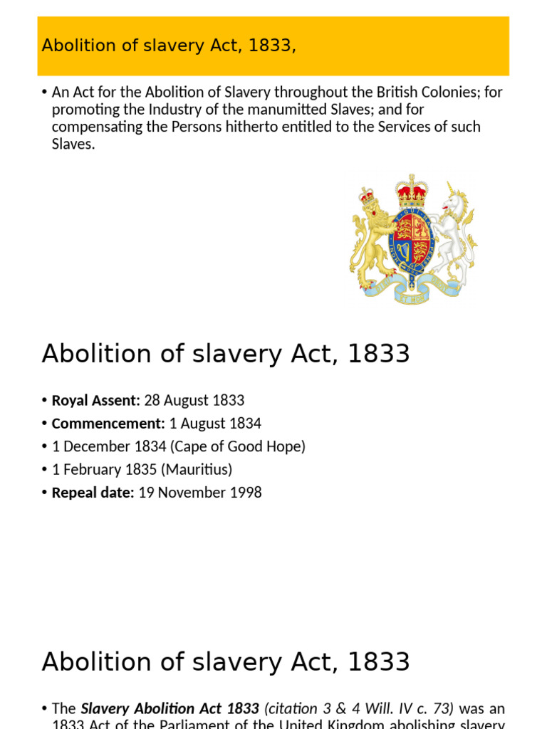 Abolition of Slavery Act | PDF | Abolitionism | Slavery