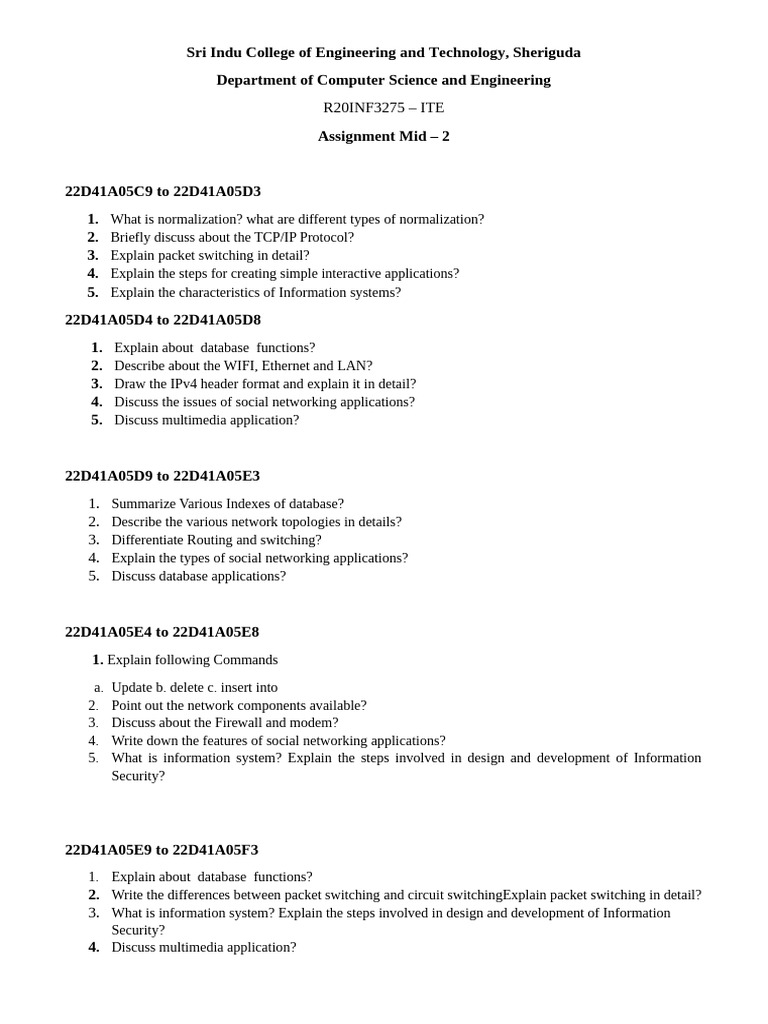 ITE 2nd Mid Assignment C | PDF | Computer Network | Osi Model