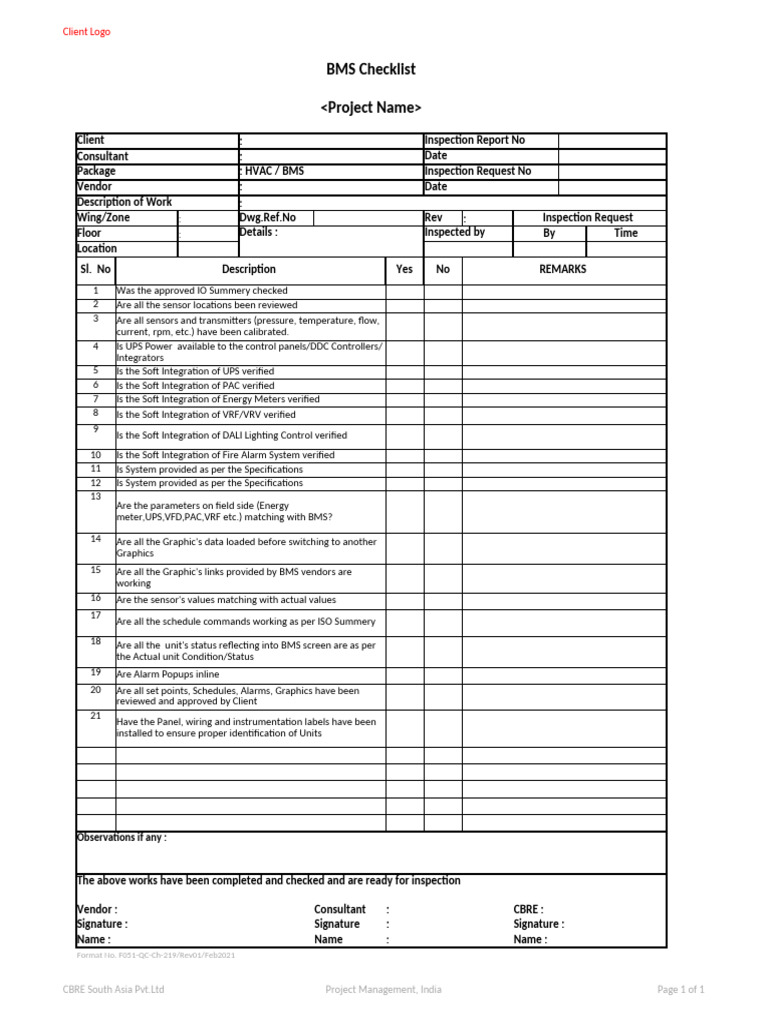 f051 - QC Mep Bms Check List | PDF