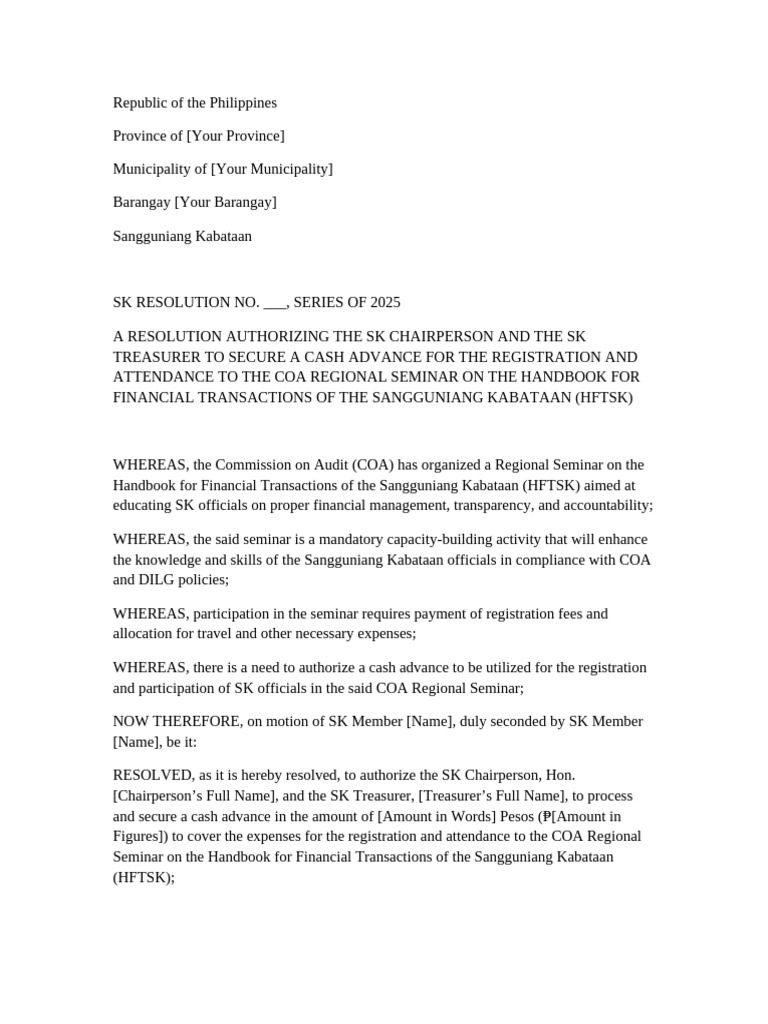 SK Resolution Cash Advance HFTSK Seminar | PDF