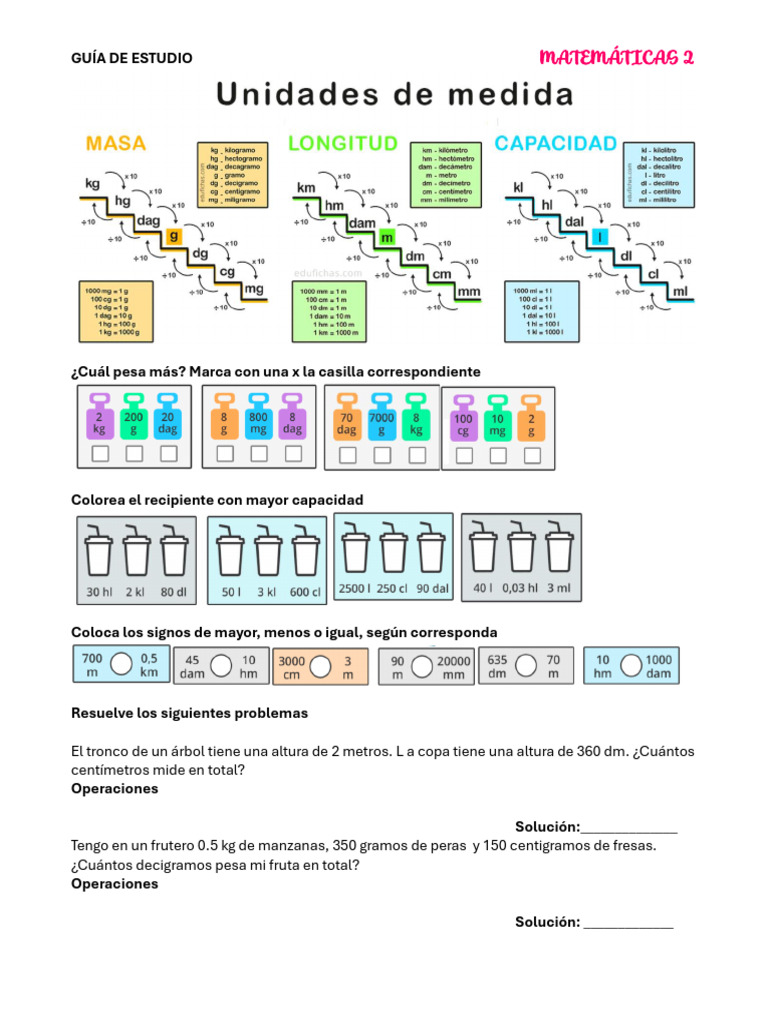 Guía de Estudio Matemáticas 2 | PDF | Litro | Unidades de medida