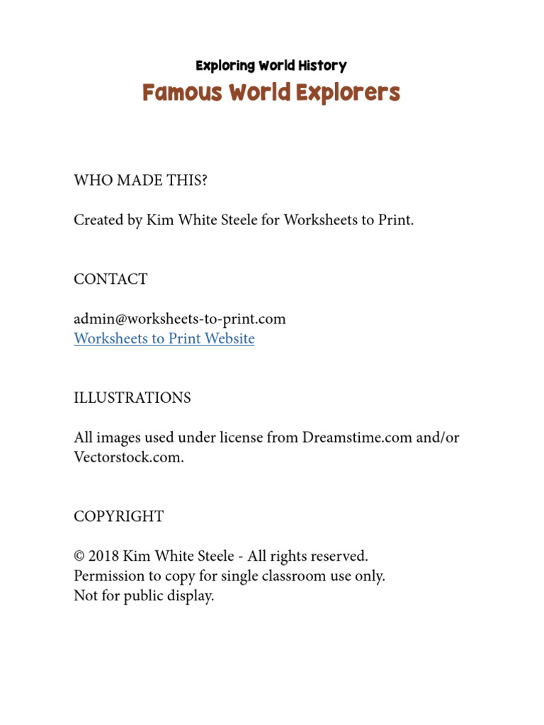 Famous World Explorers History Worksheet | PDF | North America | New World