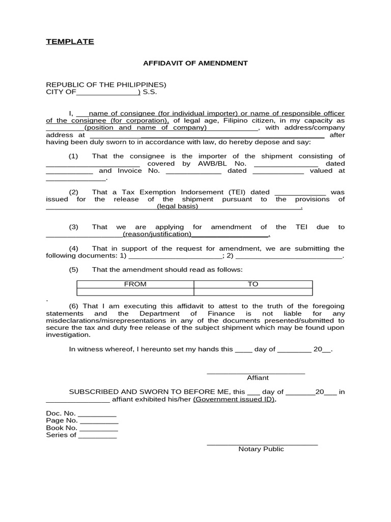 Affidavit Template - Amendment | PDF