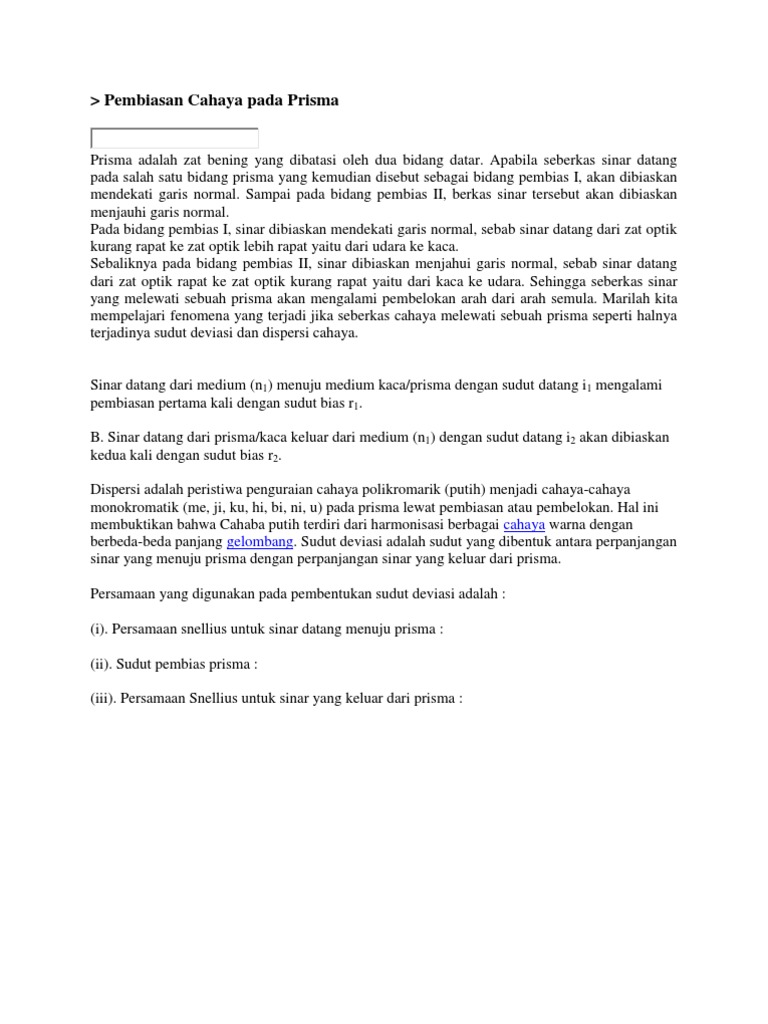 Pembiasan Cahaya Pada Prisma | PDF | Sains & Matematika