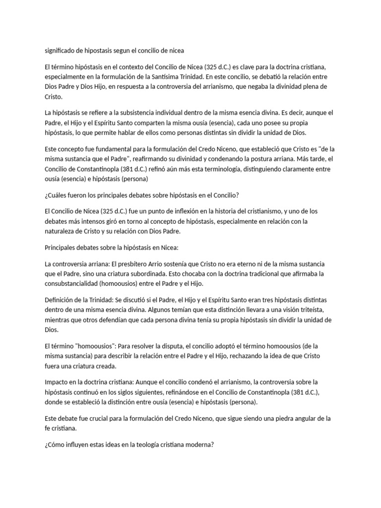 Significado de Hipostasis Segun El Concilio de Nicea | PDF | Trinidad ...