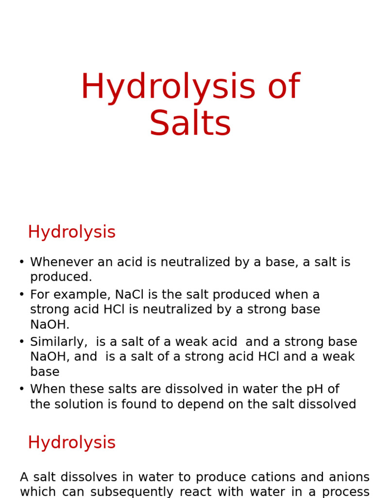 LECTURE 6b-Hydrolysis of Salts - 2019 | PDF