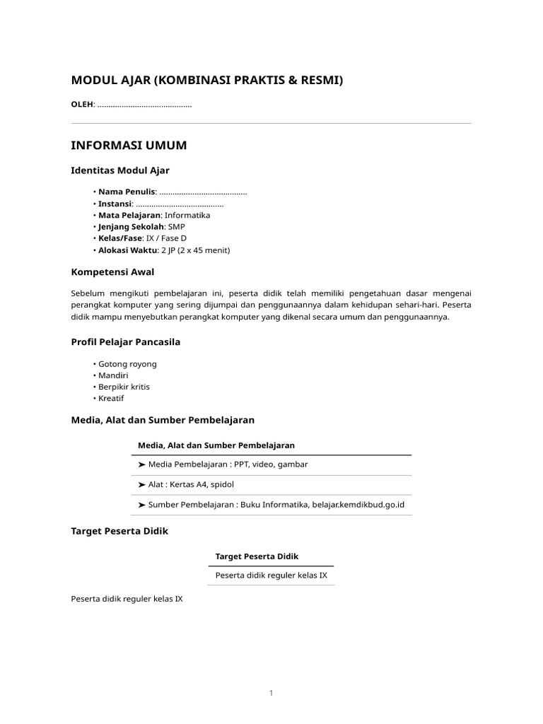 Modul Ajar Sistem Komputer | PDF