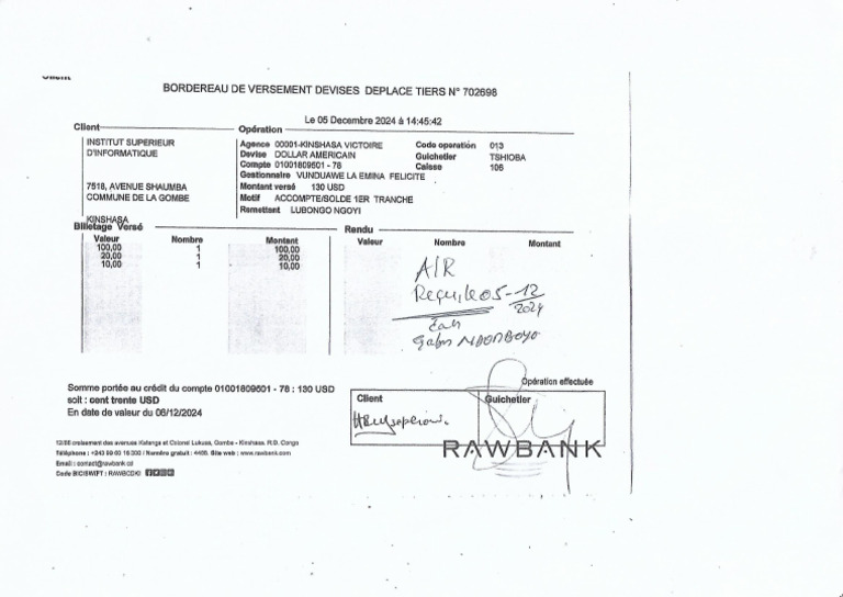 Bordereau de Versement - 041039 | PDF