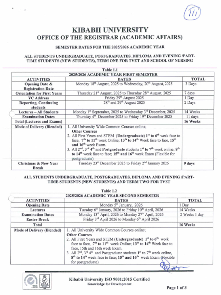Semester Dates For The 2025.2026 Academic Year | PDF