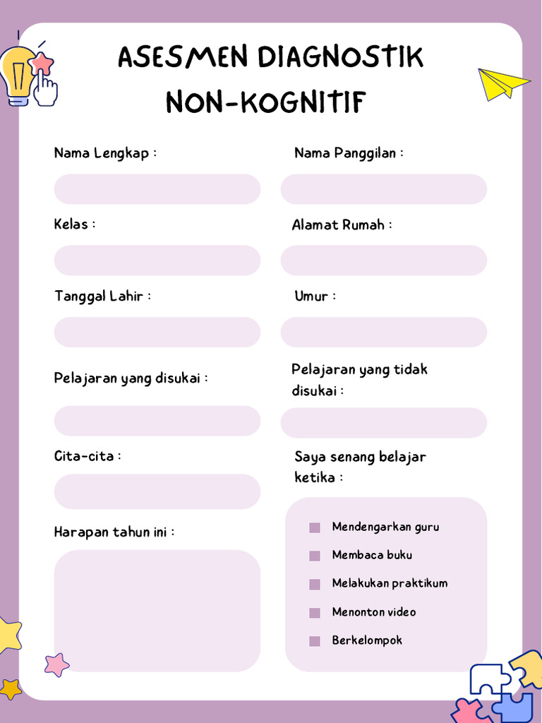 Asesmen Diagnostik Lembar Kerja Putih Dan Ungu Ilustrasi | PDF