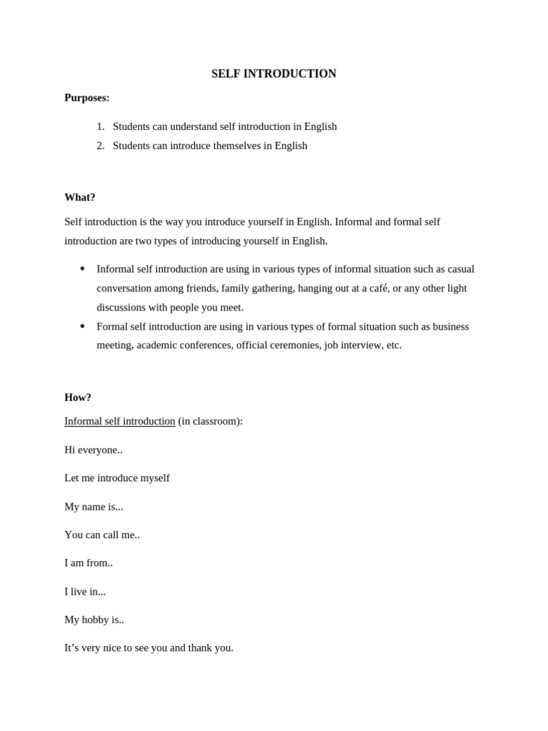 Modul Bahasa Inggris Self Introduction. | PDF