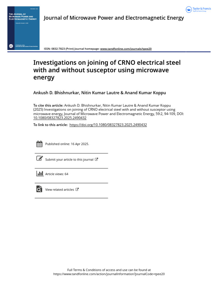 Investigations On Joining of CRNO Electrical Steel With and Without ...