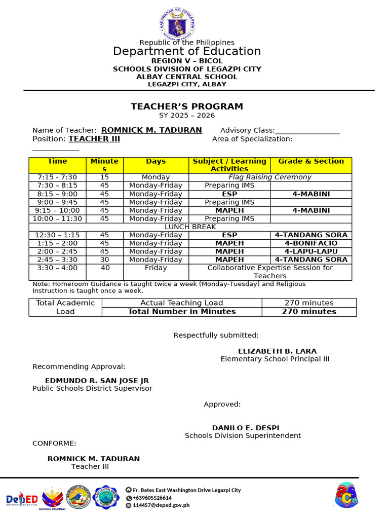 Aguda - Class and Teacher's Program 2025-2026 | PDF | Government | Schools