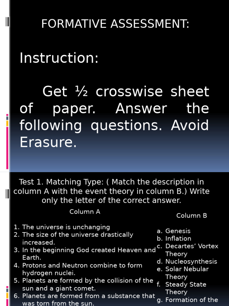 Q1 Formative Assessment 1 | PDF | Sun | Universe