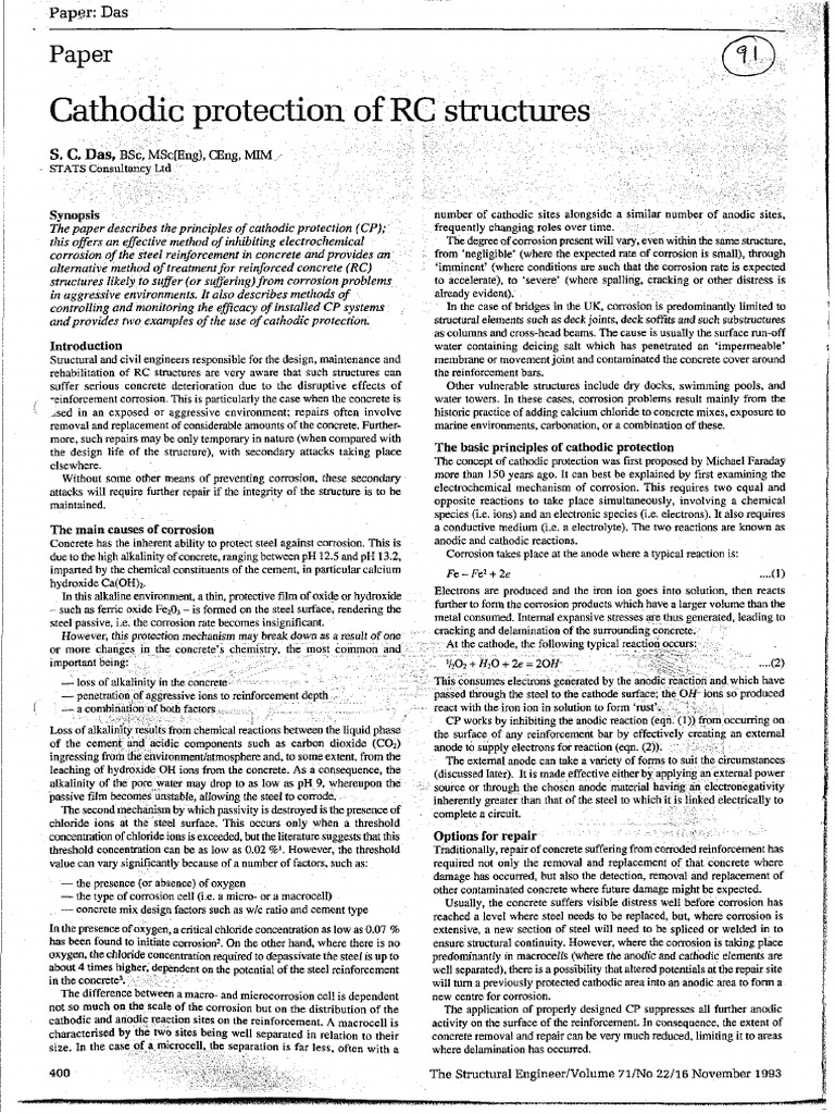 Cathodic Protection of RC Structures | PDF | Corrosion | Electrochemistry