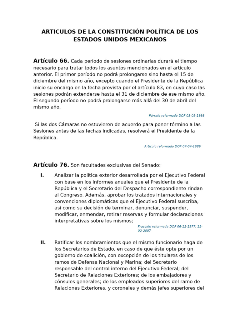 Articulo 66 y 76 | PDF | México | Presidentes de los Estados Unidos
