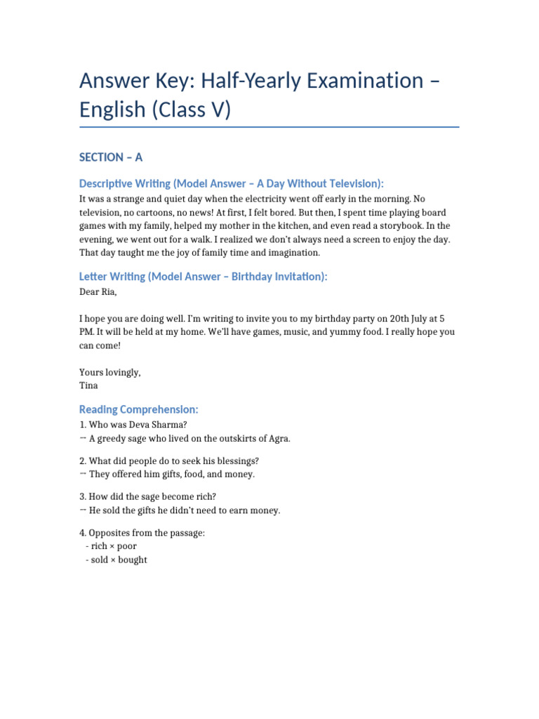 English Class5 Answer Key | PDF