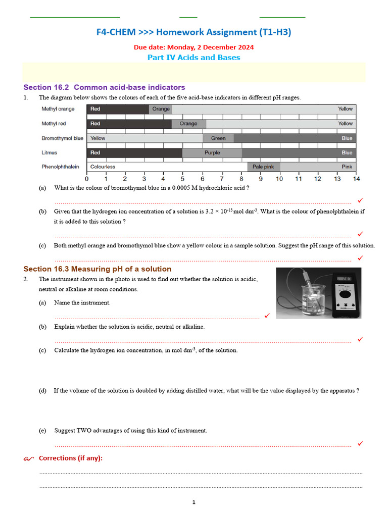 2024-2025 4A-CHEM HW (T1-H3) - With Answers For Corrections | PDF | Ph ...