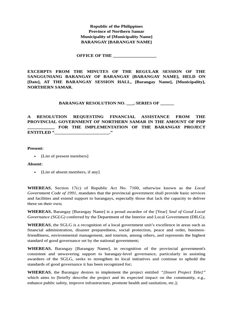 Sample Resolution For Request of Financial Assistance | PDF | Government