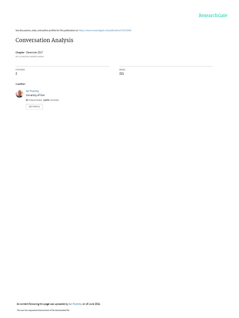 Conversation Analysis | PDF | Sociology | Anthropology
