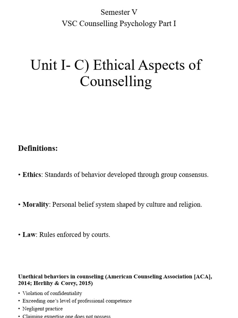 Ethical Aspects of Counselling TYBA | PDF | Counseling Psychology | Confidentiality
