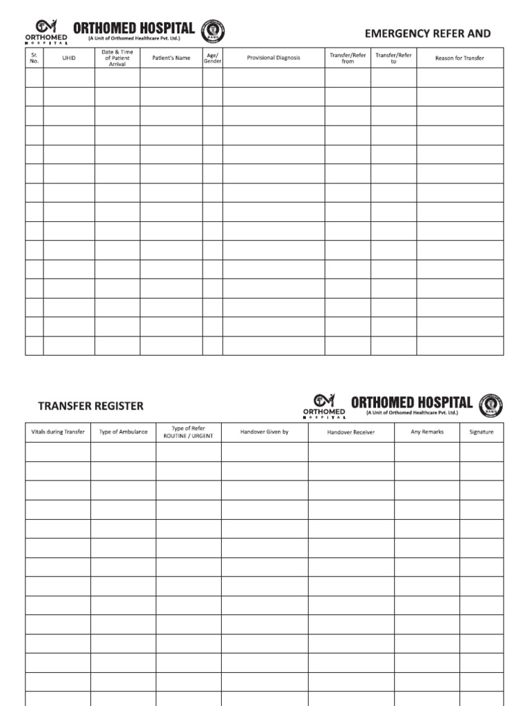 Emergency Refer & Transfer Register | PDF