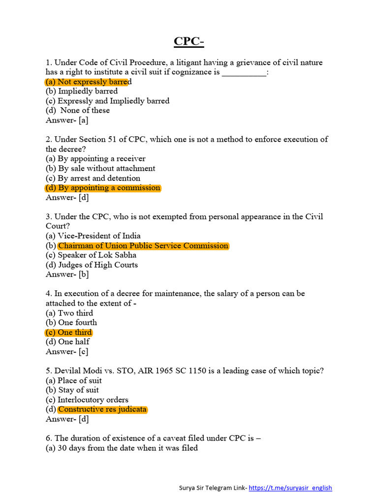 CPC 15 MCQ | PDF