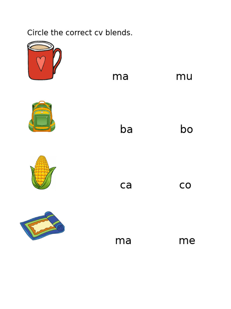 CV Blends Worksheets | PDF