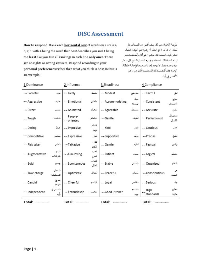 DISC Assessment Tool Bilingual | PDF