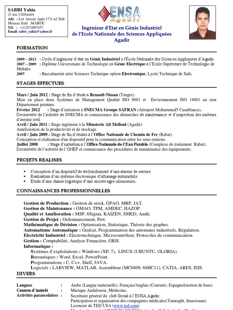 CV Sabri Yah I A Genie Industrie L | PDF | Linux | Informatique