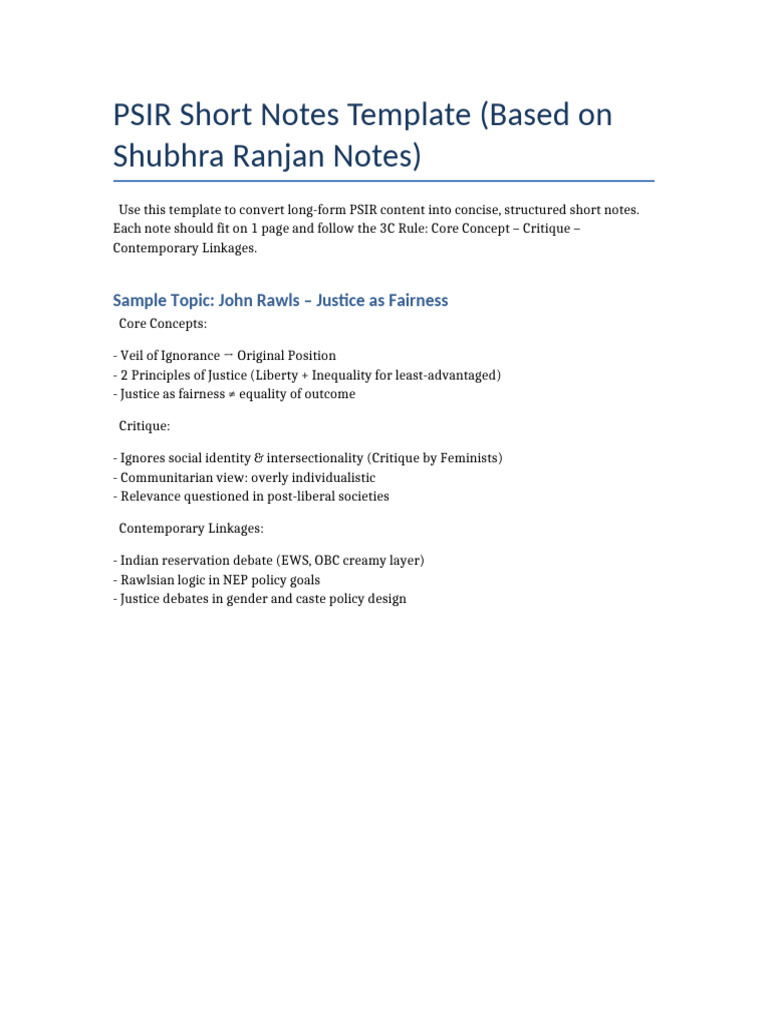 PSIR Short Notes Template by ChatGPT | PDF