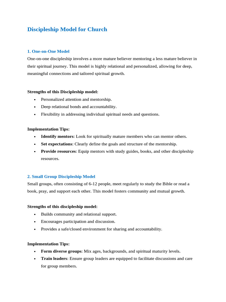 Discipleship Model For Church | PDF | Mentorship | Education Theory