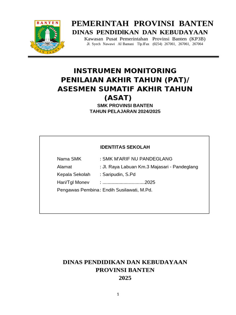 Instrumen Monev Pat - Asat 2024 - 2025 | PDF