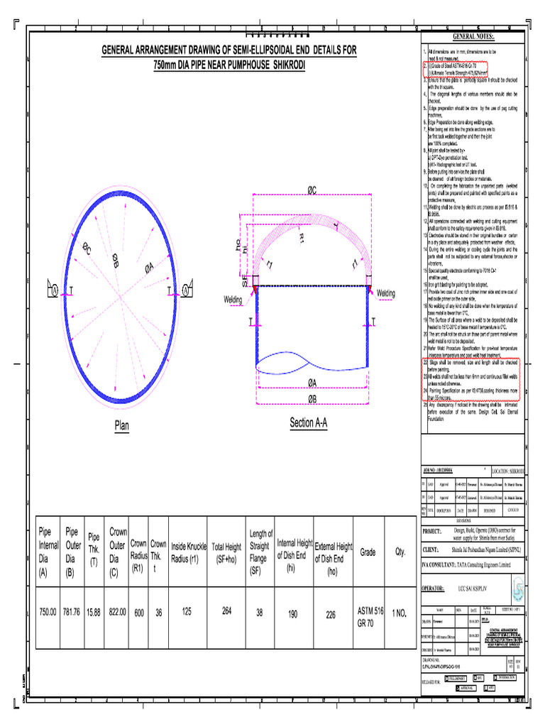 GAD of Semi-Ellipsoidal End Detail For 750 Dia Pipe Shikrodi, Dwada ...