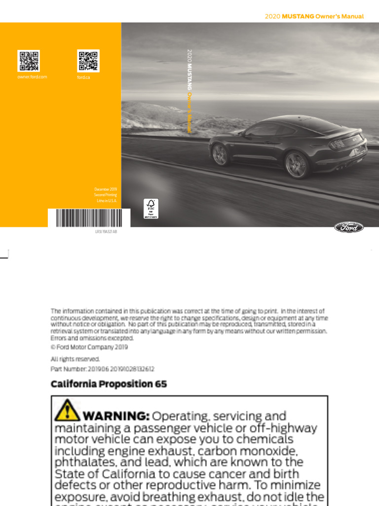 2020 Ford Mustang Owners Manual Version 2 Om en US 12 2019 | PDF | Seat ...