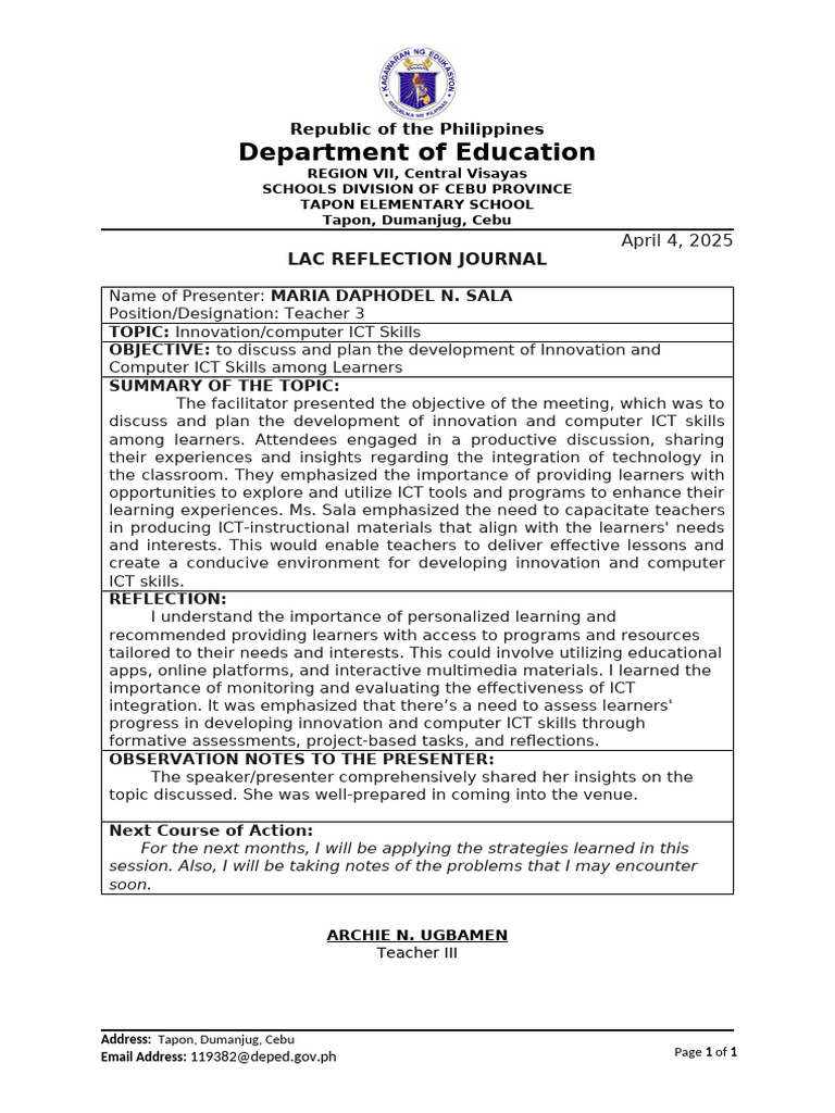 Lac Journal - Reflection 10 | PDF | Educational Technology | Teaching