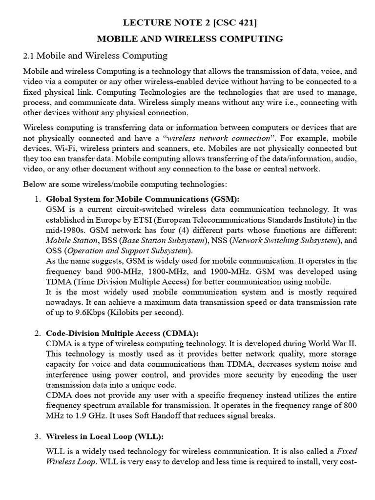 CSC 421 Lecture Note 2 | PDF | Smartphone | Personal Digital Assistant